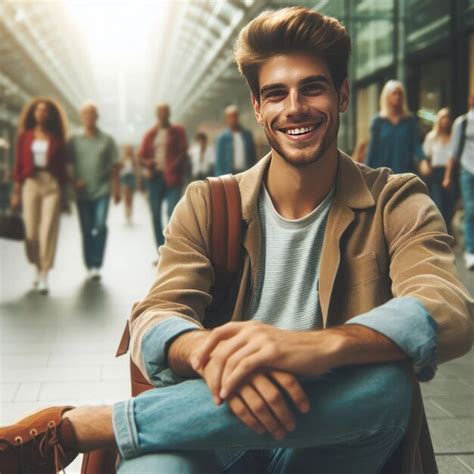 Chico Feliz Sentado En El Fondo De La Calle Foto Premium