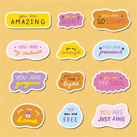 Premium Vector Set Of Stickers With Cute Inspirational And Compliment