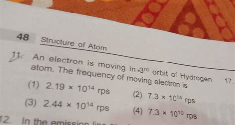 48 Structure Of Atom11 An Electron Is Moving In 3rd Orbit Of Hydrogen