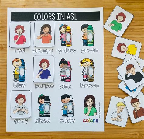 Asl Colors File Folder Activity For Learning Color Words In Sign