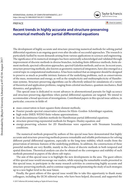 Pdf Recent Trends In Highly Accurate And Structure Preserving Numerical Methods For Partial