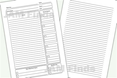 Meeting Notes Template Printable Business Note Taking Meeting Minutes