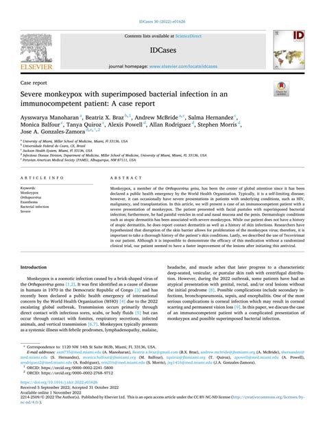 Pdf Severe Monkeypox With Superimposed Bacterial Infection In An