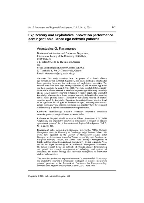 Pdf Exploratory And Exploitative Innovation Performance Contingent On