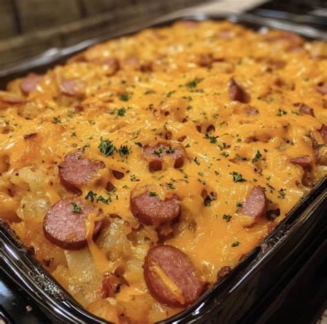 Cheesy Sausage Hash Brown Bake Hearty Breakfast Casserole Naneg Recipes Cheesy Sausage Hash
