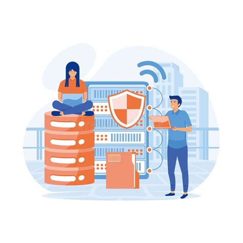 System Administrator People Working On Computer And Doing Technical Work With Server Stock