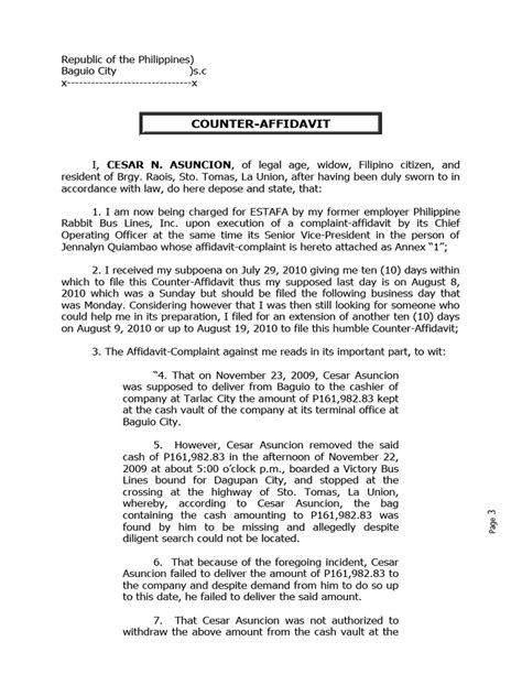 Counter Affidavit Asuncion Pdf Affidavit