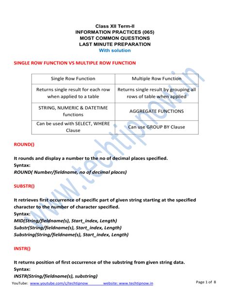 Class Xii Information Practices Sql And Networking