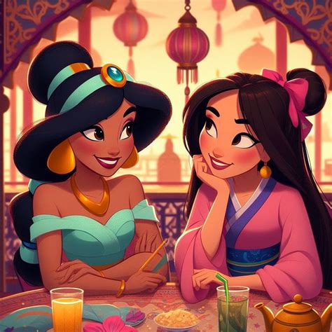 Jasmine And Mulan On A Date In Disney Princess Jasmine Disney Fan Art Cute Anime Couples