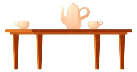 Table Basse Avec Théière Et Tasses En Céramique Icône De Dessin Animé Vecteur Premium