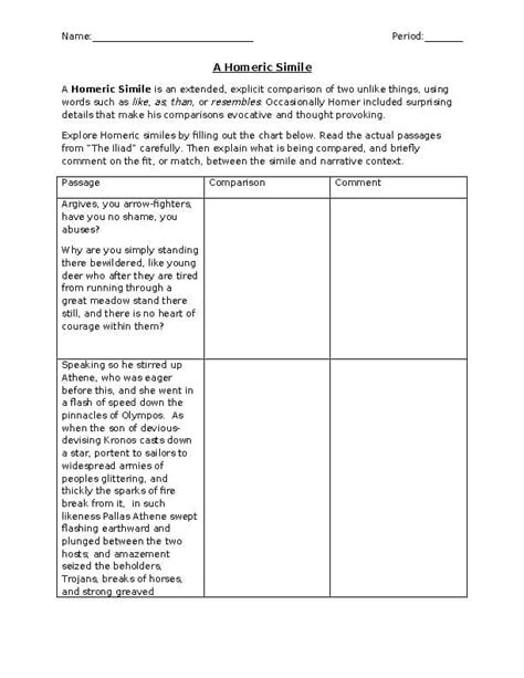 A Homeric Simile By Leveledlearning Tpt
