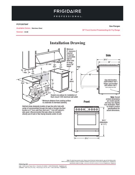 Frigidaire Pcfg3078af Specification Sheet