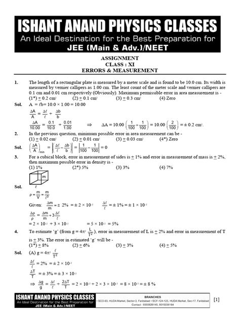 Xi Assignment Errors And Measurement Hints And Solutions Pdf Significant Figures Physical