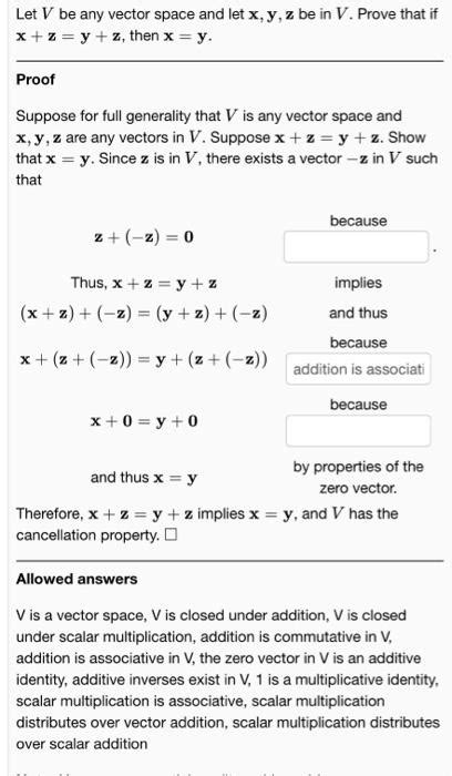 Solved Let V Be Any Vector Space And Let X Y Z Be In V Chegg
