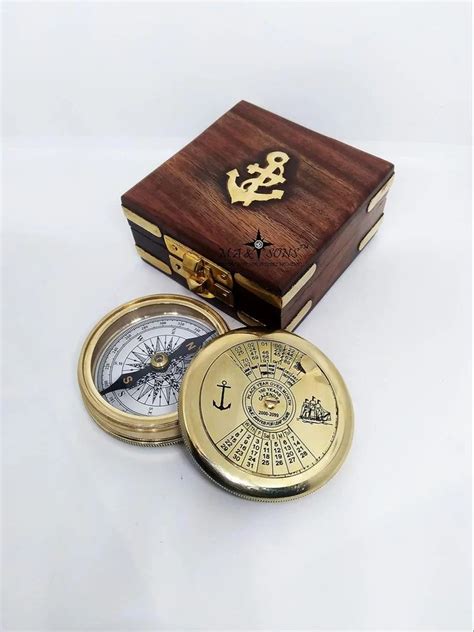 Ma And Sons Brass 100 Years Calendar Compass With Wood Box Camping