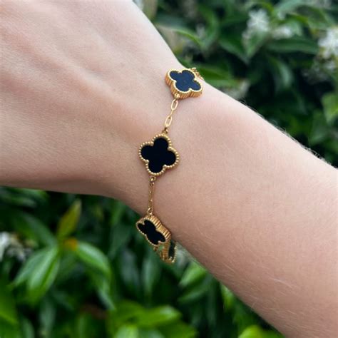 Black Four Leaf Clover Double Sided Bracelet 18k Gold Plated Free Uk