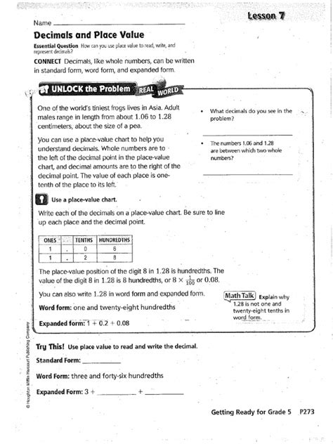 Decimals 4th Grade Pdf