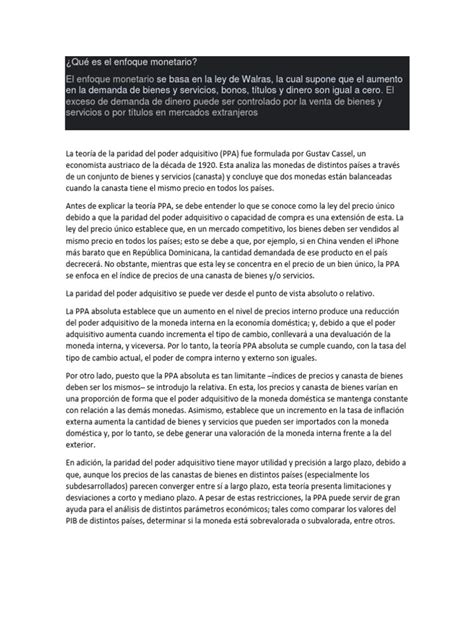 Qué Es El Enfoque Monetario Pdf Paridad Del Poder Adquisitivo
