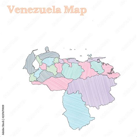 Venezuela Hand Drawn Map Colourful Sketchy Country Outline Extra