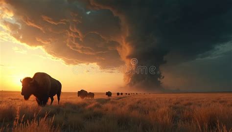 Bison Running Into Storm