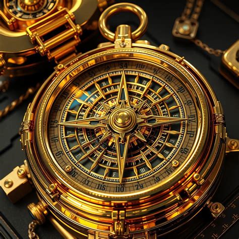 Golden Sci Fi Compass In Steampunk Style With Hype Ai Art