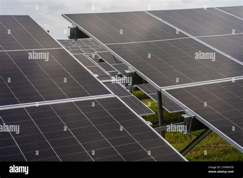 Rows Array Of Photovoltaics Solar Cells In Solar Power Station Alternative Clean Renewable