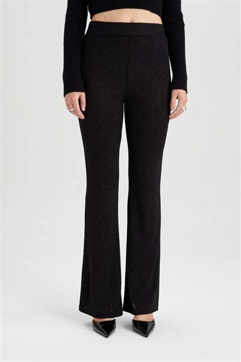 أسود حريمي بنطلون شارلستون وايد ليج برجل واسع قماش لامع 3037905 Defacto