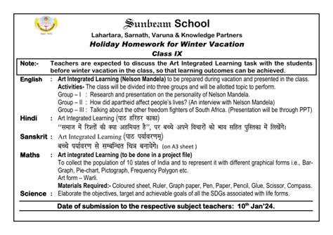 Class Ix Holiday Homework Art Integrated Learning