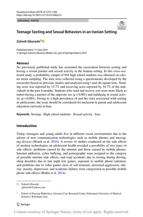 Teenage Sexting And Sexual Behaviors In An Iranian Setting Request Pdf