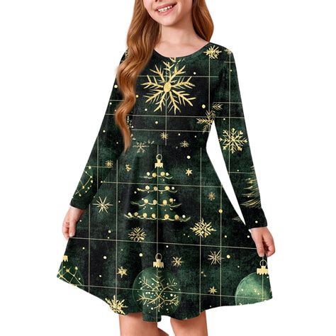 Vamuko Christmas A Line Dresses For Girls Below The Knee Red With Green