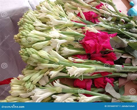 Tuberose And Red Rose Stock On Shop Stock Image Image Of Color