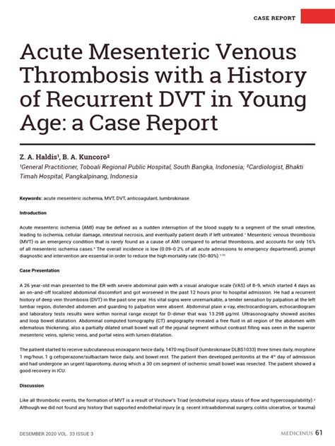 Case Report 3 Acute Mesentric Venous Thrombosis With A History