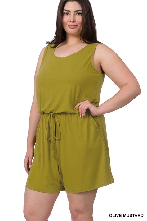 Zenanas Plus Size Sleeveless Romper With Elastic Waist And Keyhole Back