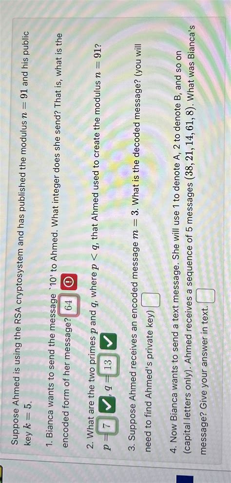 Solved Suppose Ahmed Is Using The Rsa Cryptosystem And Has