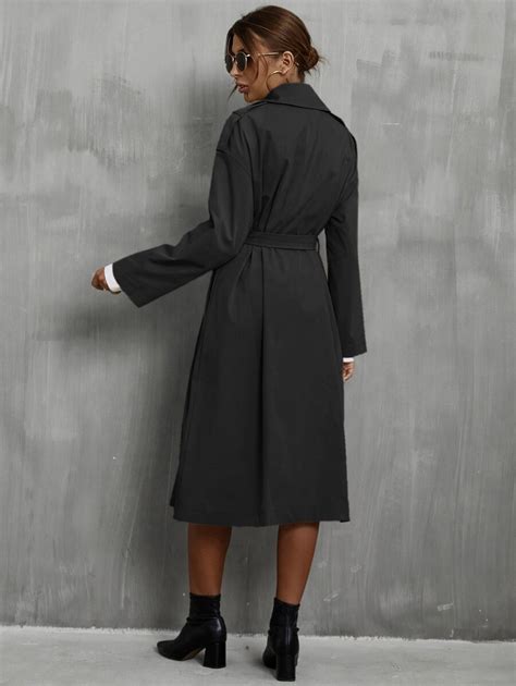 Shein Frenchy Elegant Eenkleurig Dames Trench Jassen Riem Dubbele Knoop Shein Nederland