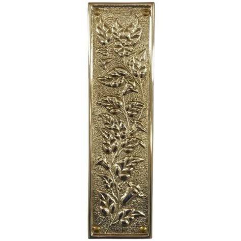 Solid Brass Push Plate With Morning Glory Floral Motif 11 Inches