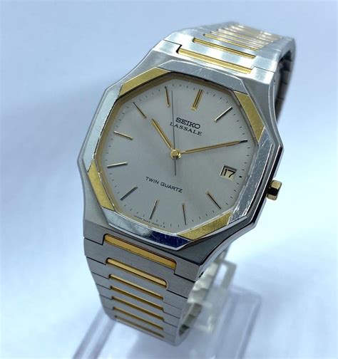 Seiko Lassale Twin Quartz 9442 5019 Vintage Watch Mens Two Tones Gray