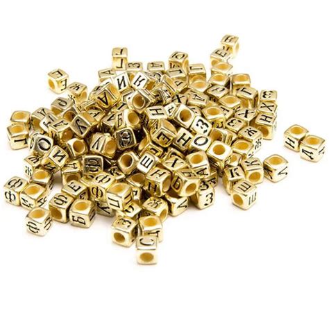 Buy Ac1175 6mm 500g Fashion Plastic Cube Golden Russian Letter Beads