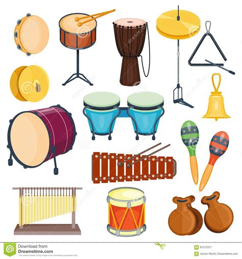 Estilo Plano De Los Instrumentos Musicales De La Percusión Del Vector