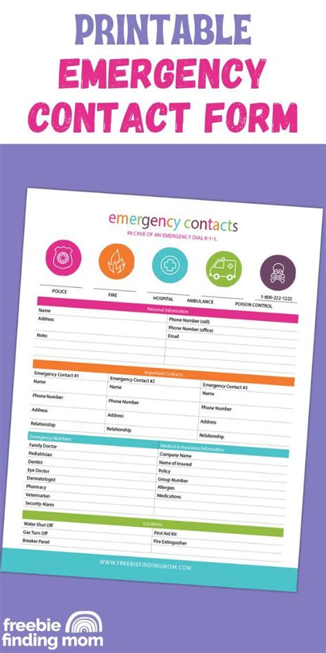 Printable Emergency Contact List Template Emergency Contact Form