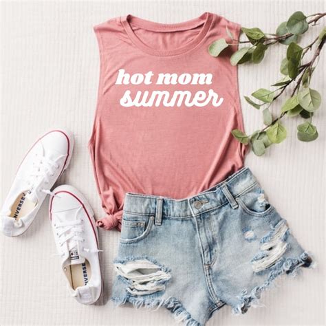 Hot Mom Summer Tank Mama Graphic Tee Mothers Day T Cool Mom