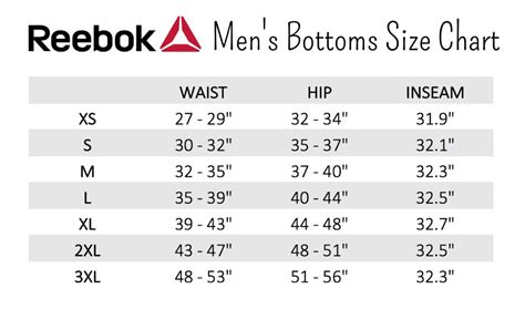 Reebok Mens Shorts Size Chart At Nathan Ronk Blog