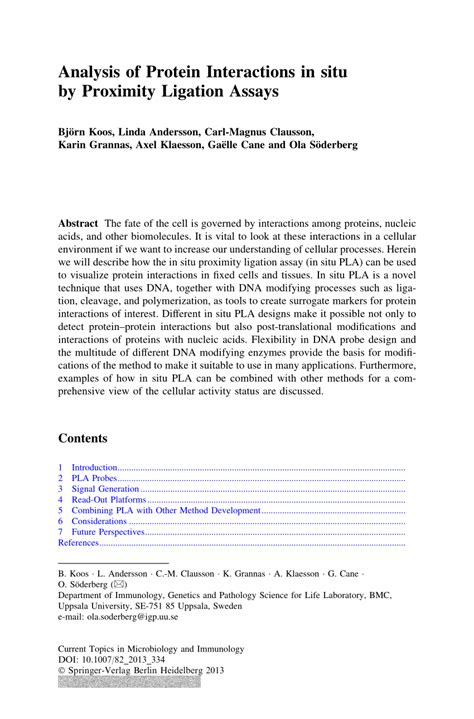 Pdf Analysis Of Protein Interactions In Situ By Proximity Ligation Assays