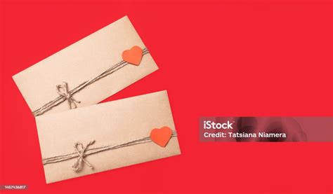 Craft Paper Envelope With Hearts On Red Background Eco T Certificate