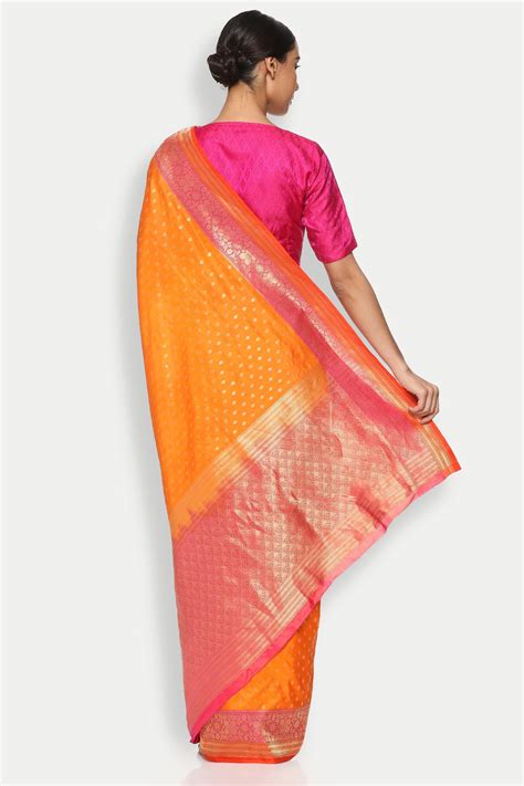 Tangerine Silk Banarasi Saree Via East