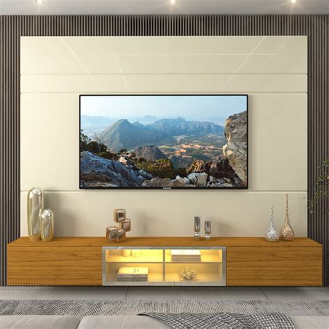 Estante Home Para Tv Até 85 Polegadas Com Led E Vidro Reflecta 3 Portas Luminare Gelius Leroy