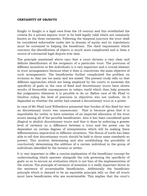 Certainity Of Objects Final Pdf Trust Law English Trust Law