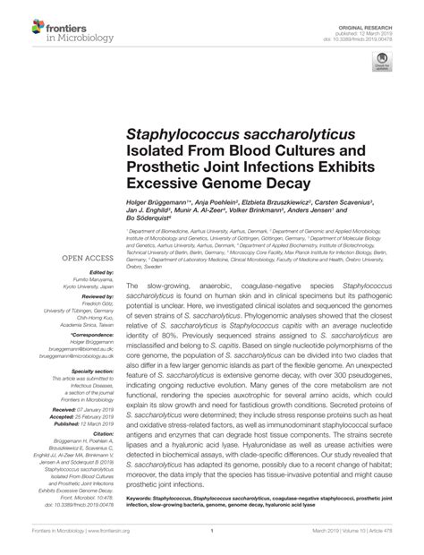 Pdf Staphylococcus Saccharolyticus Isolated From Blood Cultures And