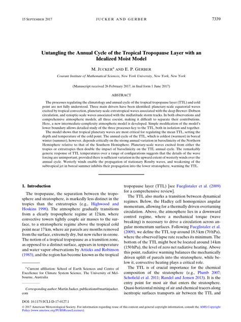 Pdf Untangling The Annual Cycle Of The Tropical Tropopause Layer With