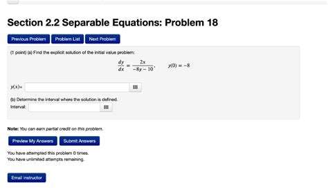 Solved Section 22 Separable Equations Problem 18 Previous